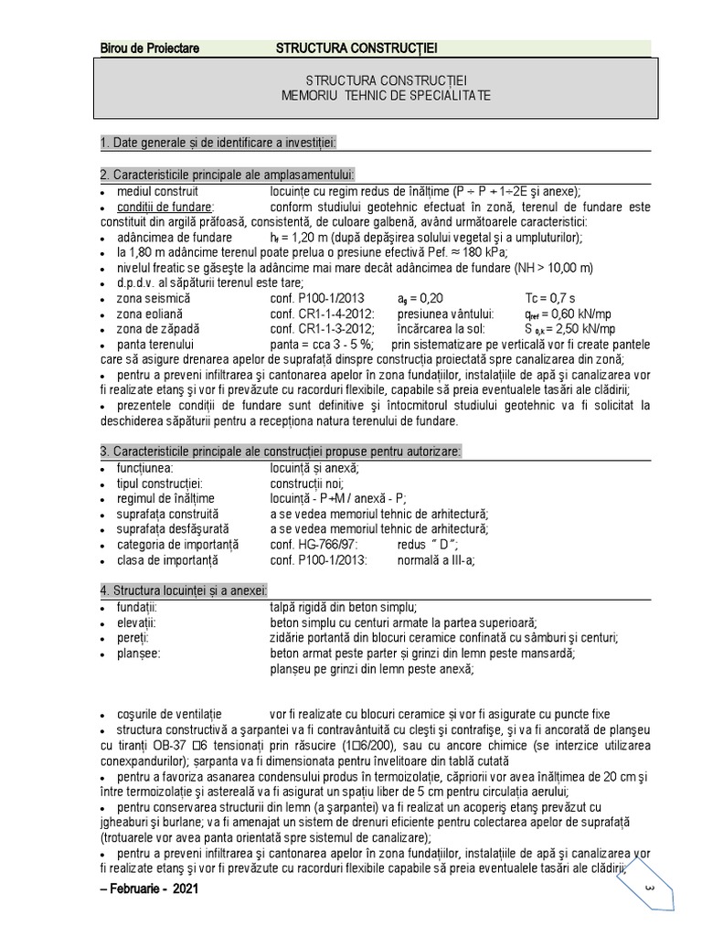 4 Memoriu Structura | PDF