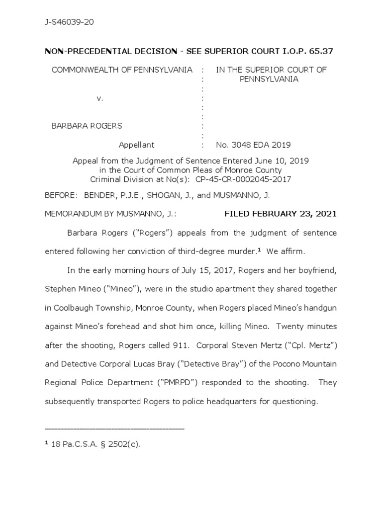 "Barbara Rogers Murder Appeal Decision" | PDF | Miranda Warning | Trials