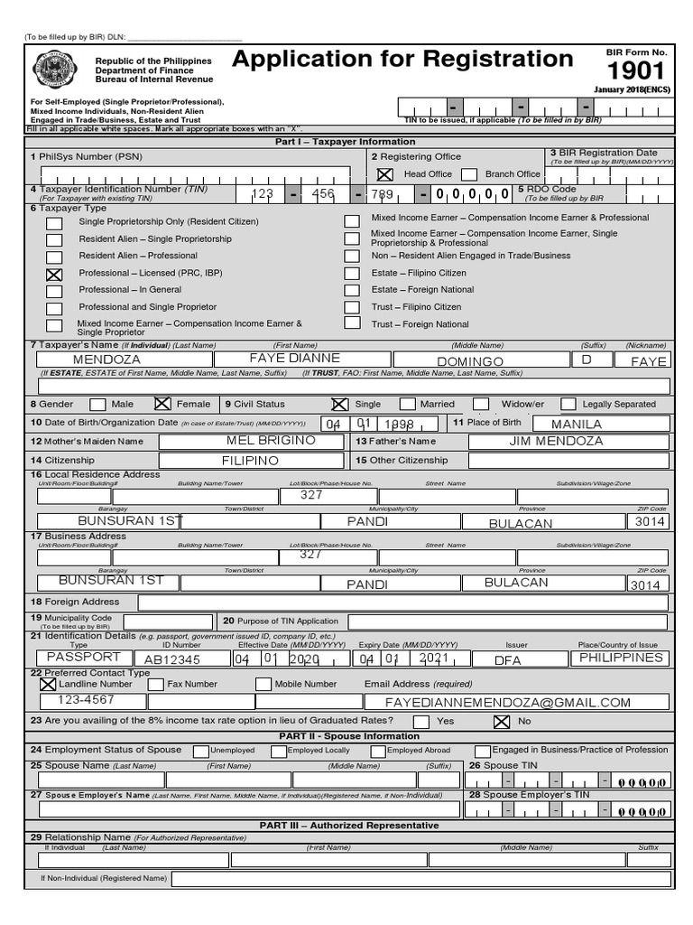 Bir Form1901 | PDF | Receipt | Sole Proprietorship