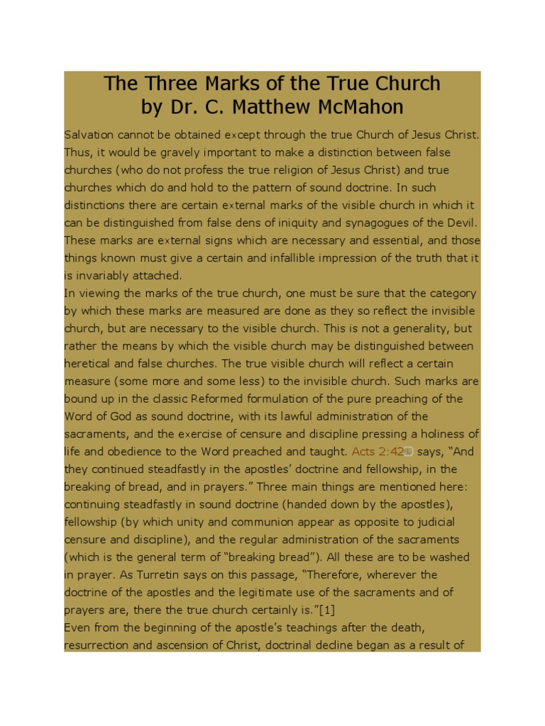 The Three Marks of The True Church | PDF | Christian Church | Calvinism