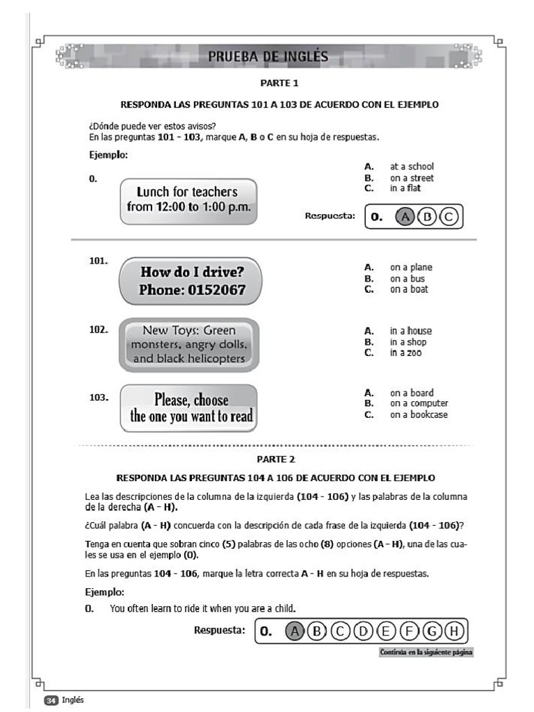 Simulacro Ingles 1 | PDF