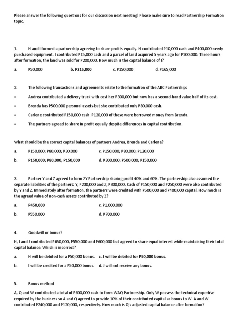 Partnership Formation | PDF | Goodwill (Accounting) | Partnership