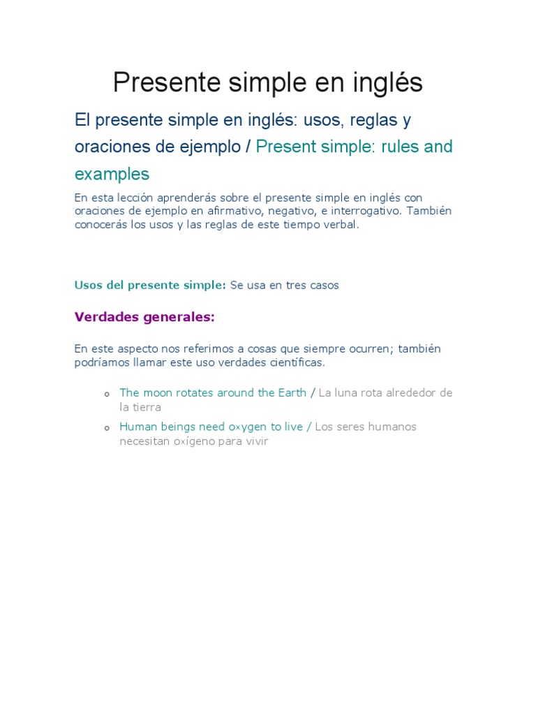 Presente Simple en Ingles | PDF | Tipología Lingüística | Morfología ...