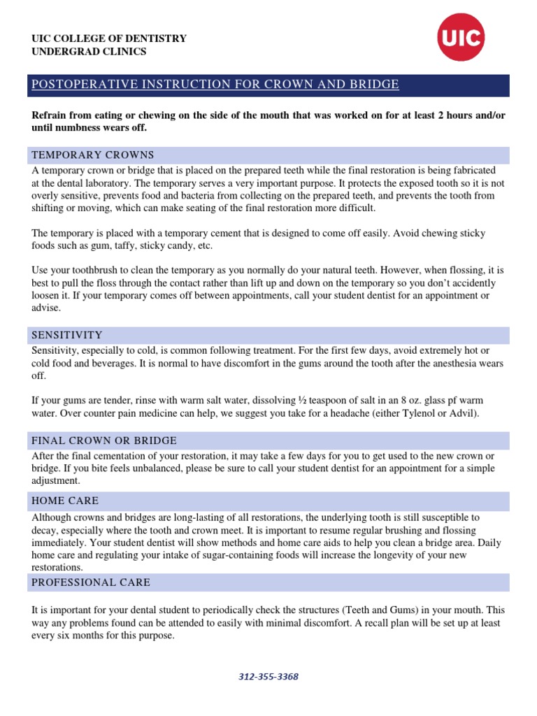 Postoperative Instructions for Crowns | PDF | Dentistry | Mouth