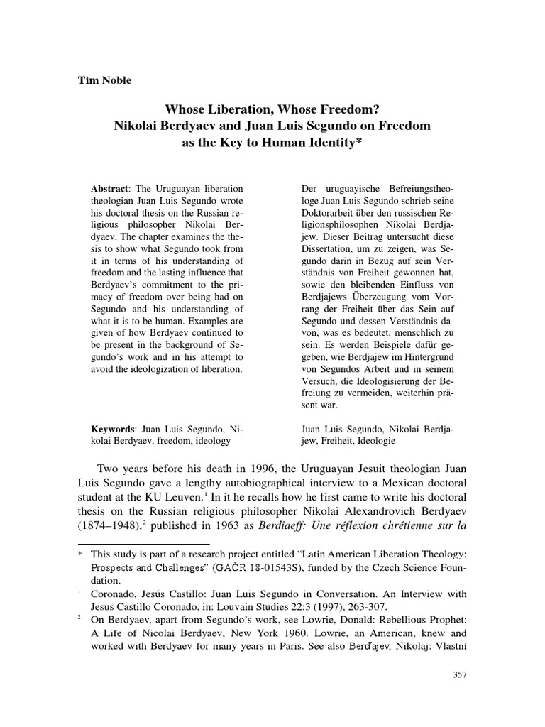 Whose Liberation, Whose Freedom? Nikolai Berdyaev and Juan Luis Segundo ...