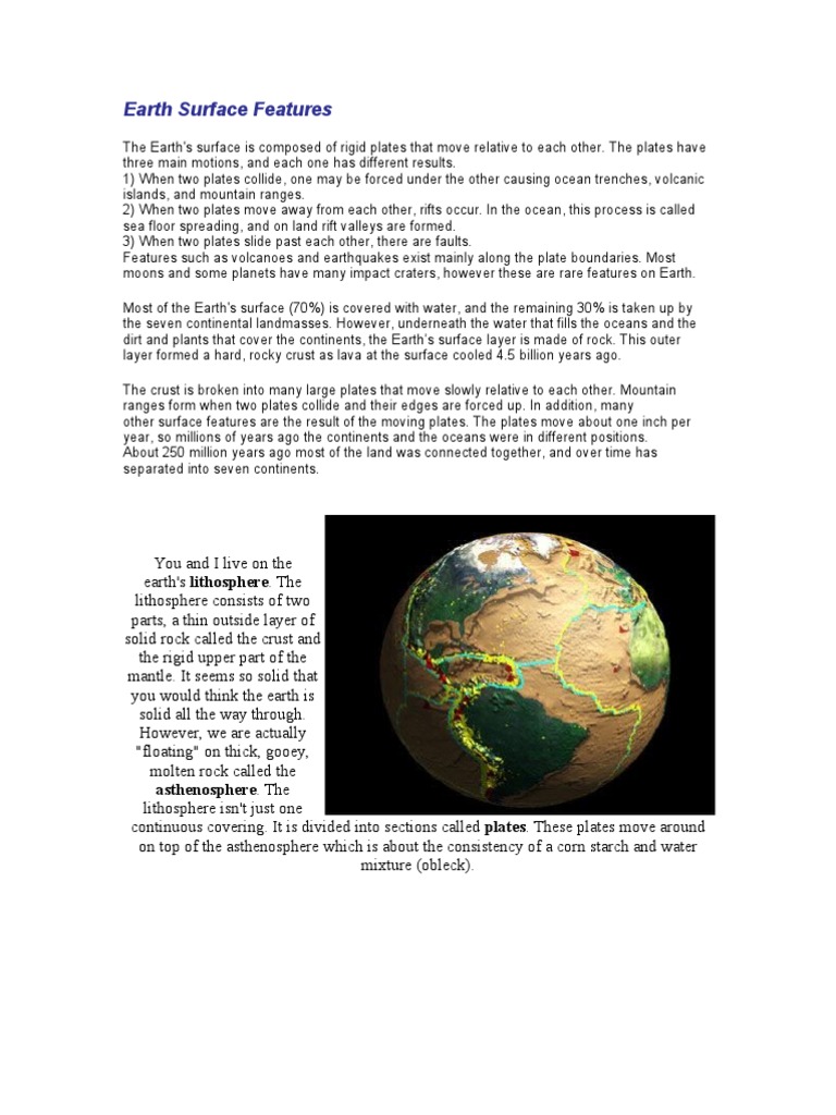 Earth Surface Features | PDF | Plate Tectonics | Crust (Geology)