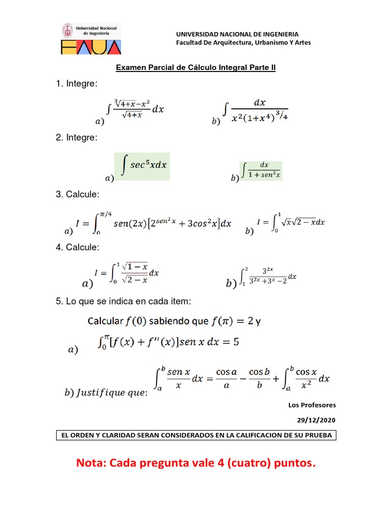Examen Parcial de Cálculo Integral II | PDF