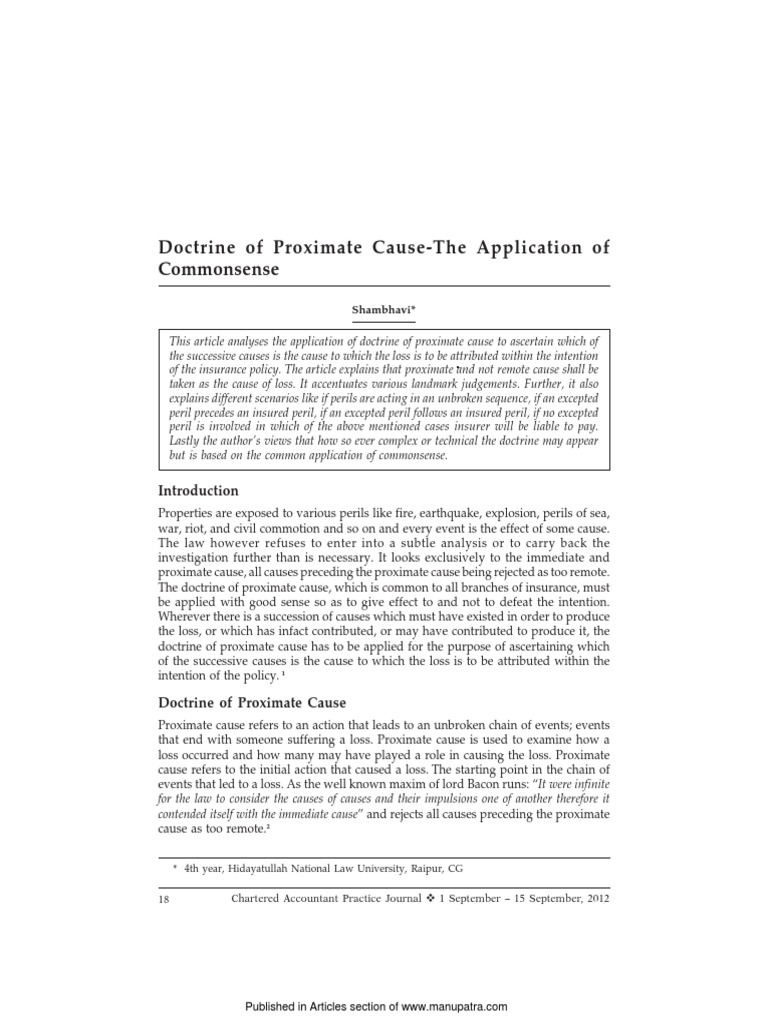 Doctrine of Proximate Cause-The Application of Commonsense: Knowledge ...