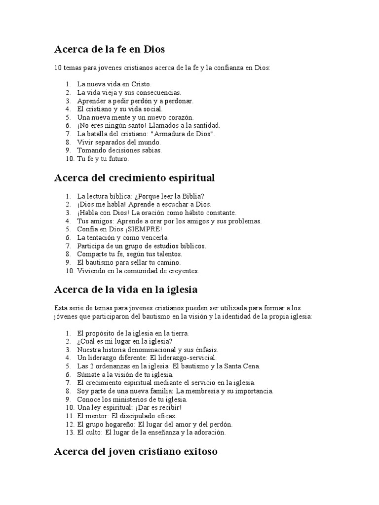 Temas de fe para jóvenes cristianos | PDF | Iglesia cristiana ...