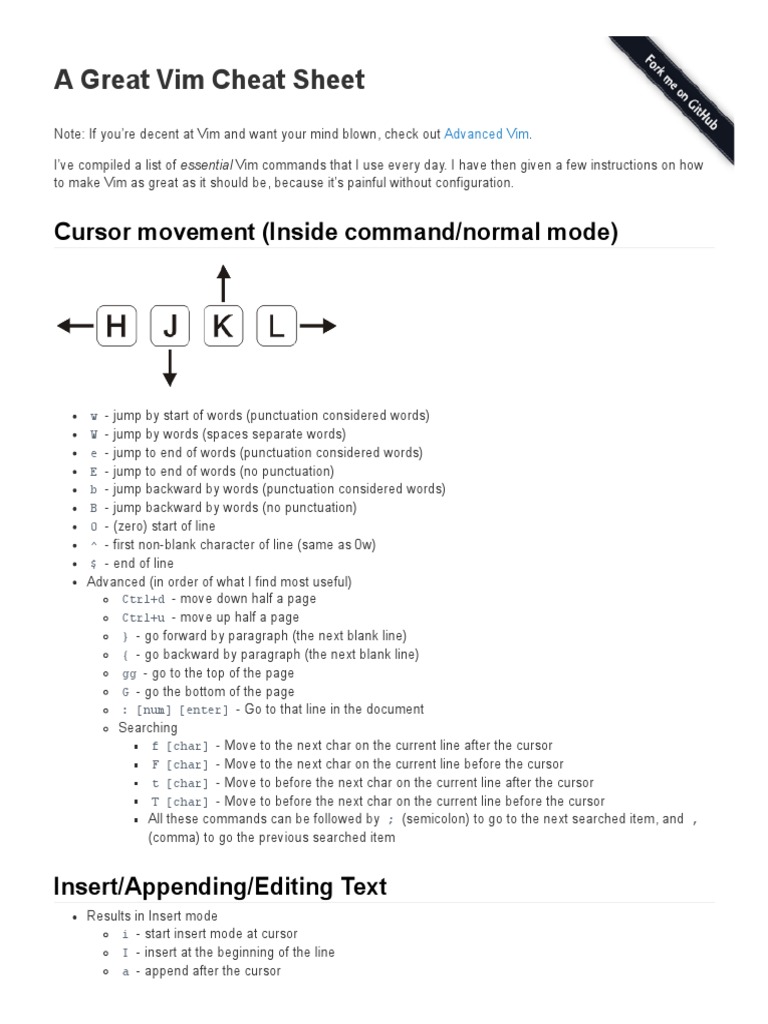 A Great Vim Cheat Sheet | PDF | Computer Science | Text