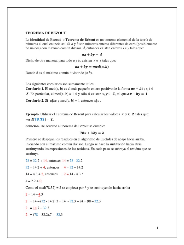 Teorema de Bezout | Descargar gratis PDF | Algoritmos | Álgebra abstracta