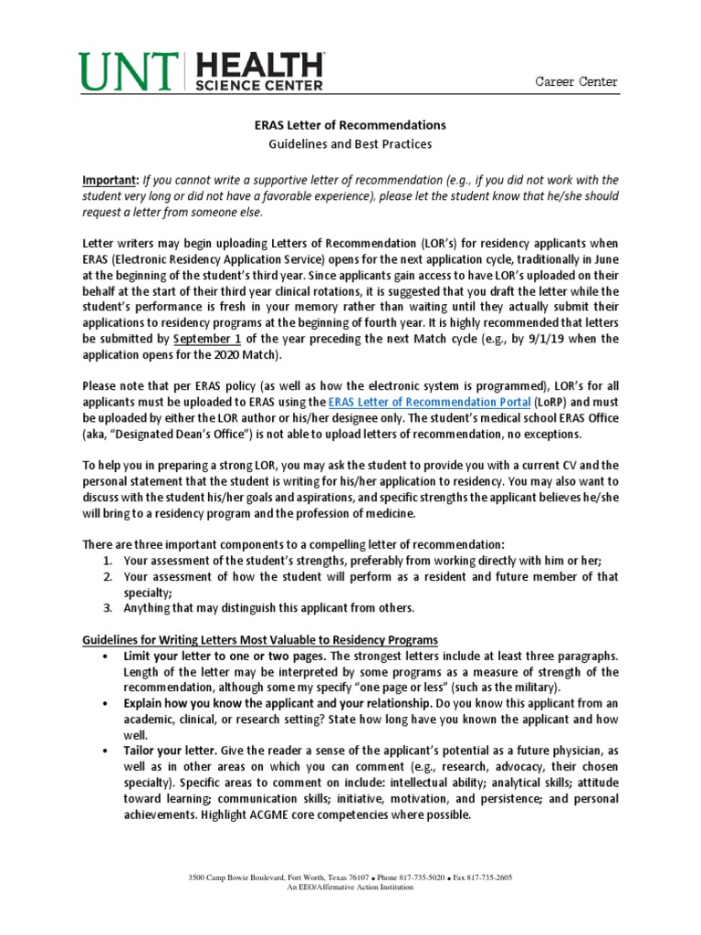 ERAS Letter of Recommendations Guidelines Updated All 1 | PDF ...