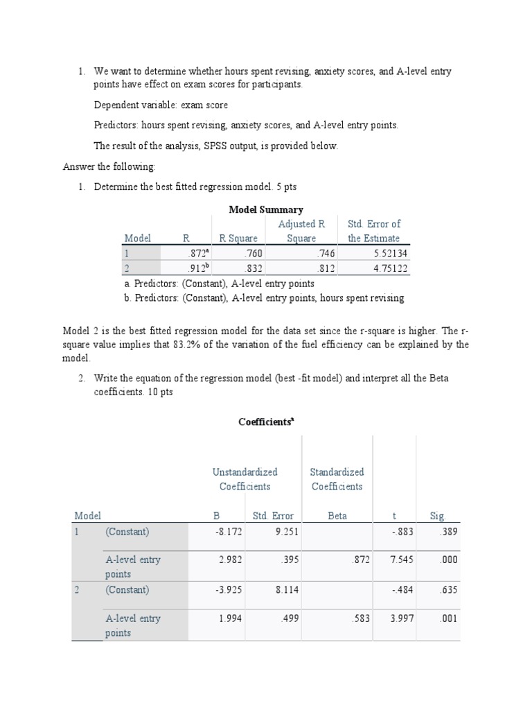 Model R R Square Adjusted R Square Std. Error of The Estimate 1 2 | PDF | Errors And Residuals ...