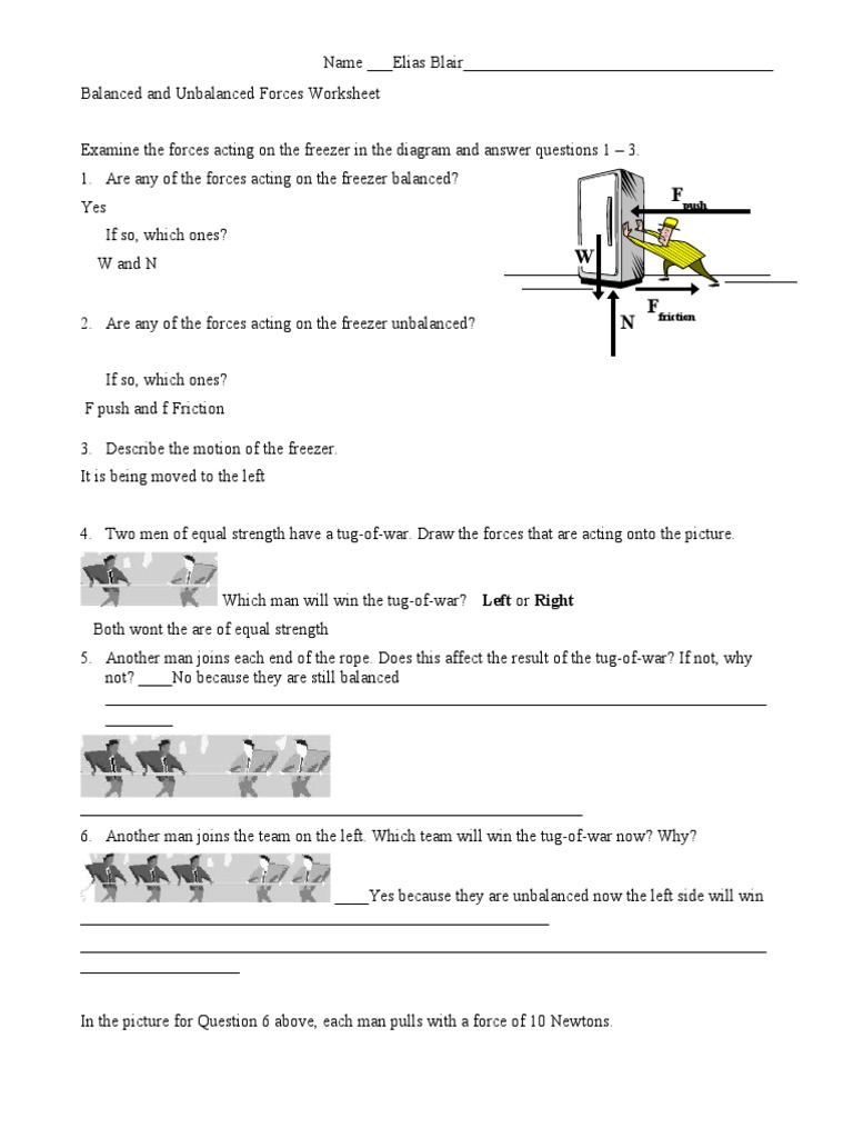 Balanced and Unbalanced Forces Worksheet | PDF