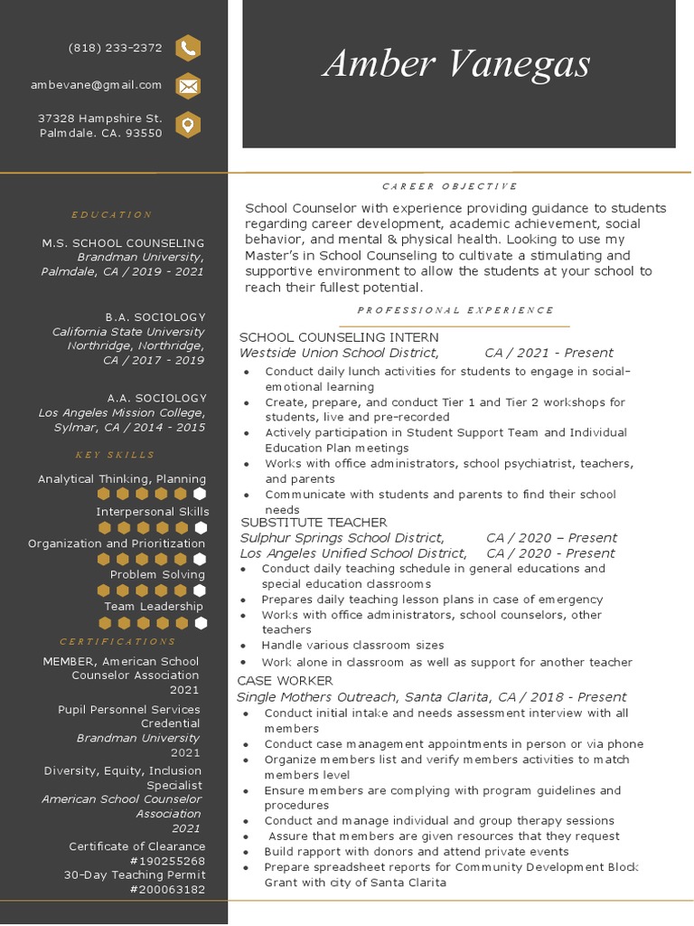 Amber Resume | Download Free PDF | School Counselor | Teachers