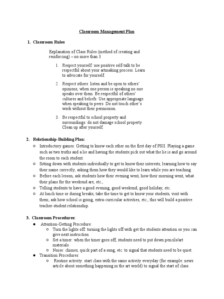 Classroom Management Plan | PDF | Classroom Management | Cognition