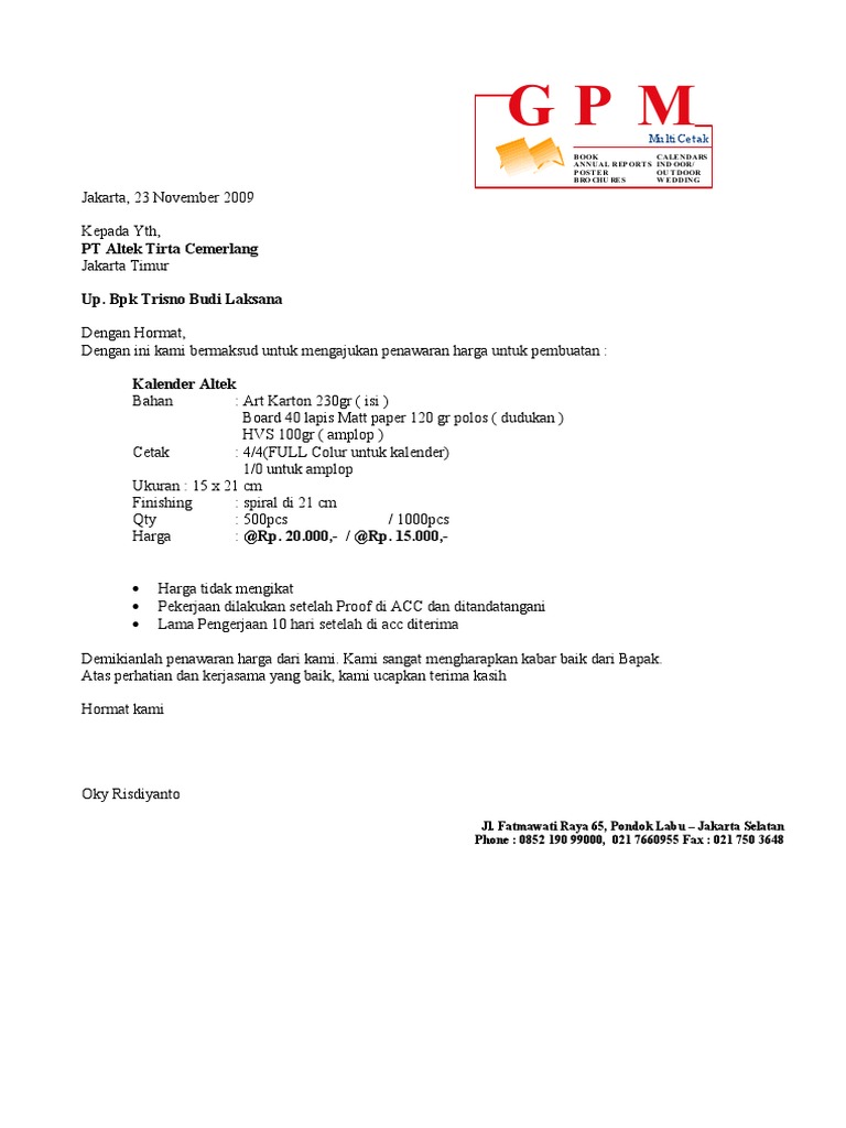 Penawaran Kalender Altek | PDF