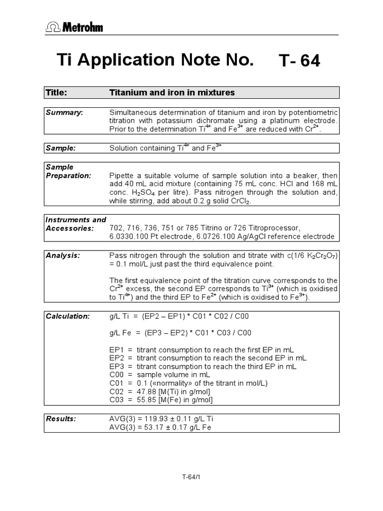 T-64 Ti Application Note No.: Title: Titanium and Iron in Mixtures ...