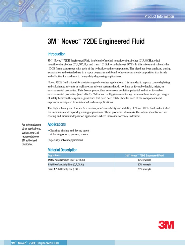 Data Sheet HFE-72DE | PDF | Volatile Organic Compound | Solvent