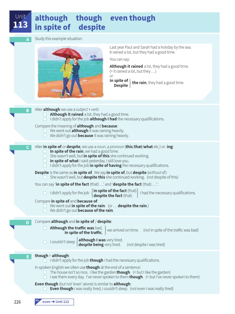 Although Though Even Though in Spite of Despite | Download Free PDF | Languages | Language Arts ...