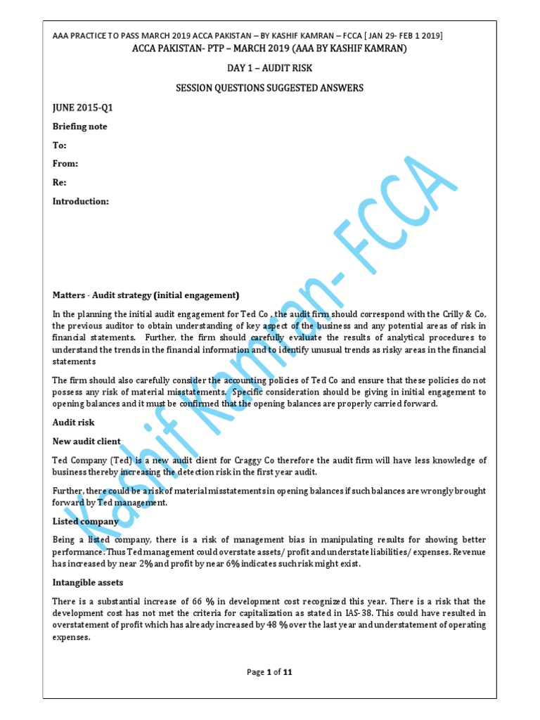 ACCA AAA Sample Answers | PDF | Audit | Investing
