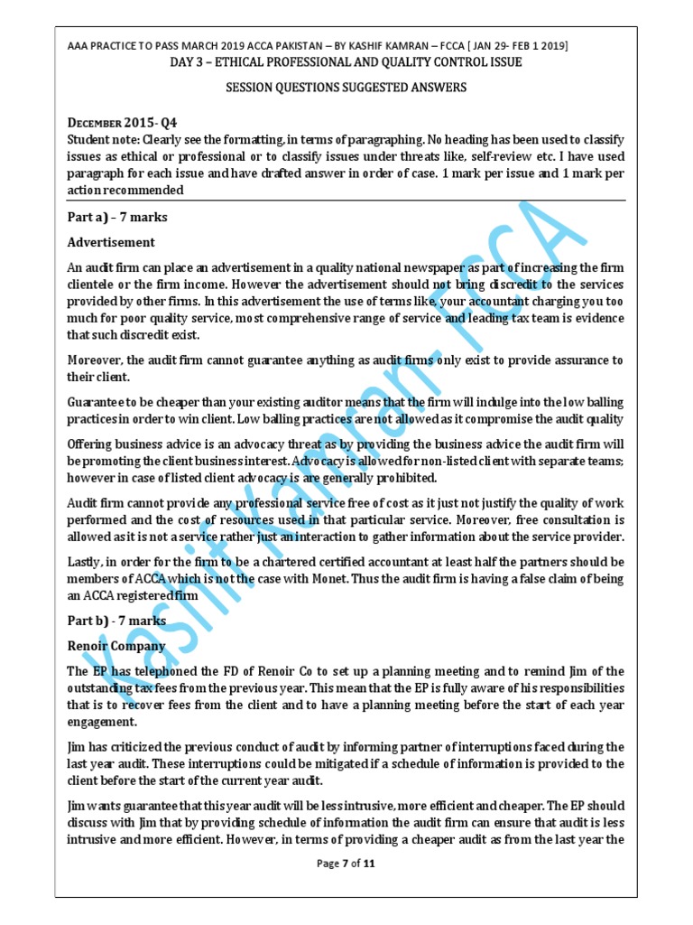 ACCA AAA Sample Answers 3 | Download Free PDF | Audit | Accountant