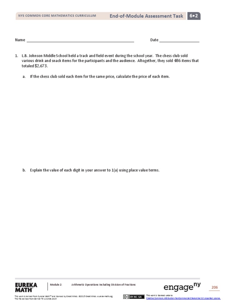 Math g6 m2 End of Module Assessment | PDF | Division (Mathematics ...