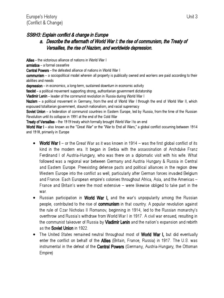 SS6H3 European History Notes | PDF | Nazi Germany | World War I