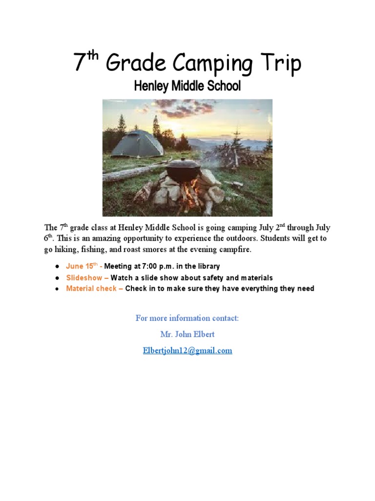 7th Grade Camping Trip Details | PDF
