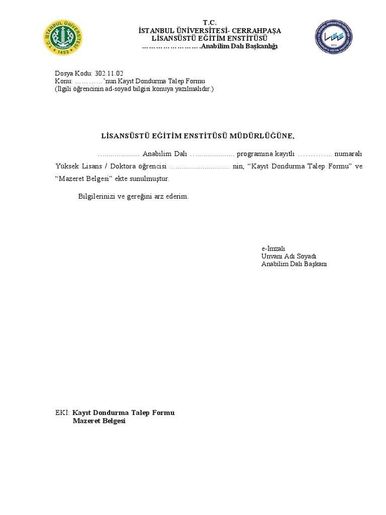 Kayit Dondurma Talep Formu | PDF