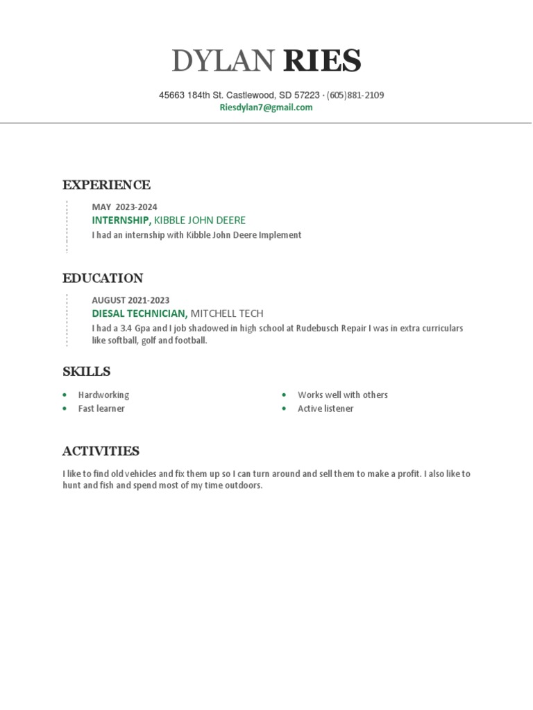 Dylan Ries Resume | PDF