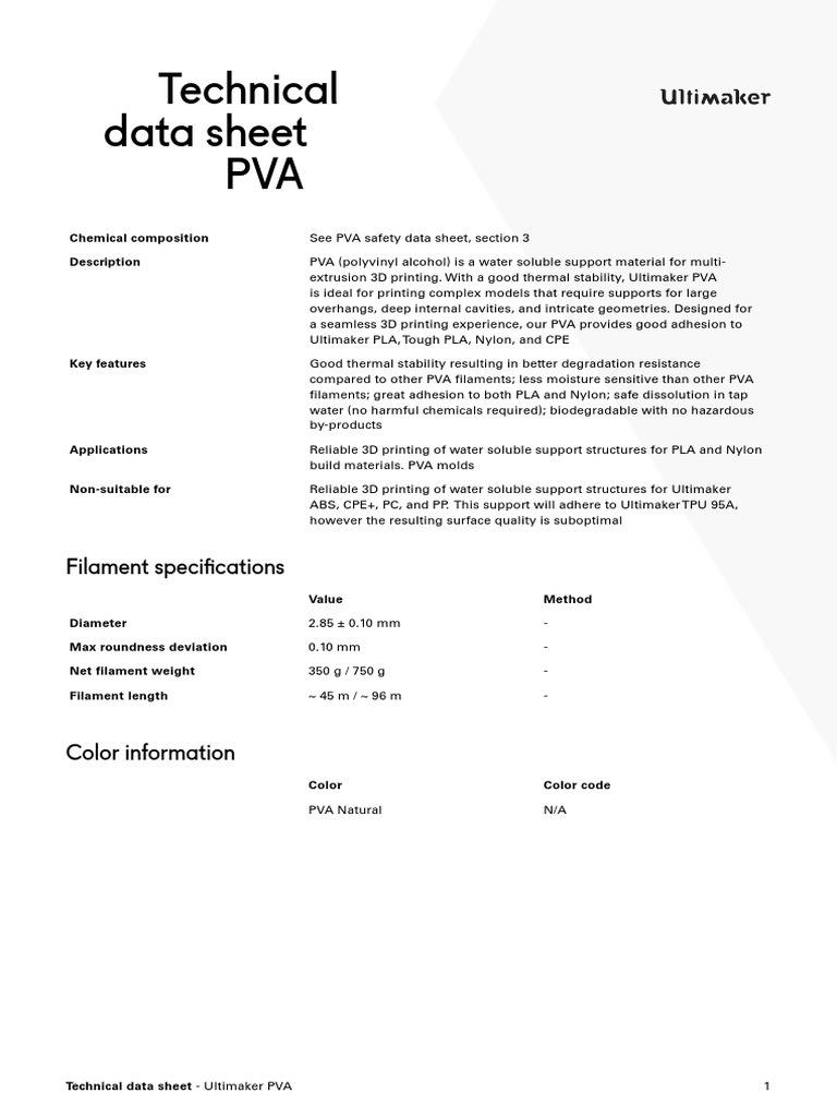 TDS PVA V3.010-En | PDF | 3 D Printing | Fibers