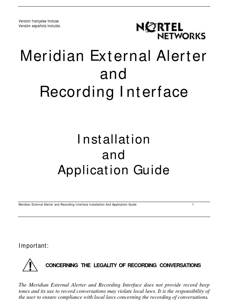 Meridian External Alerter and Recording Interface: Installation and ...
