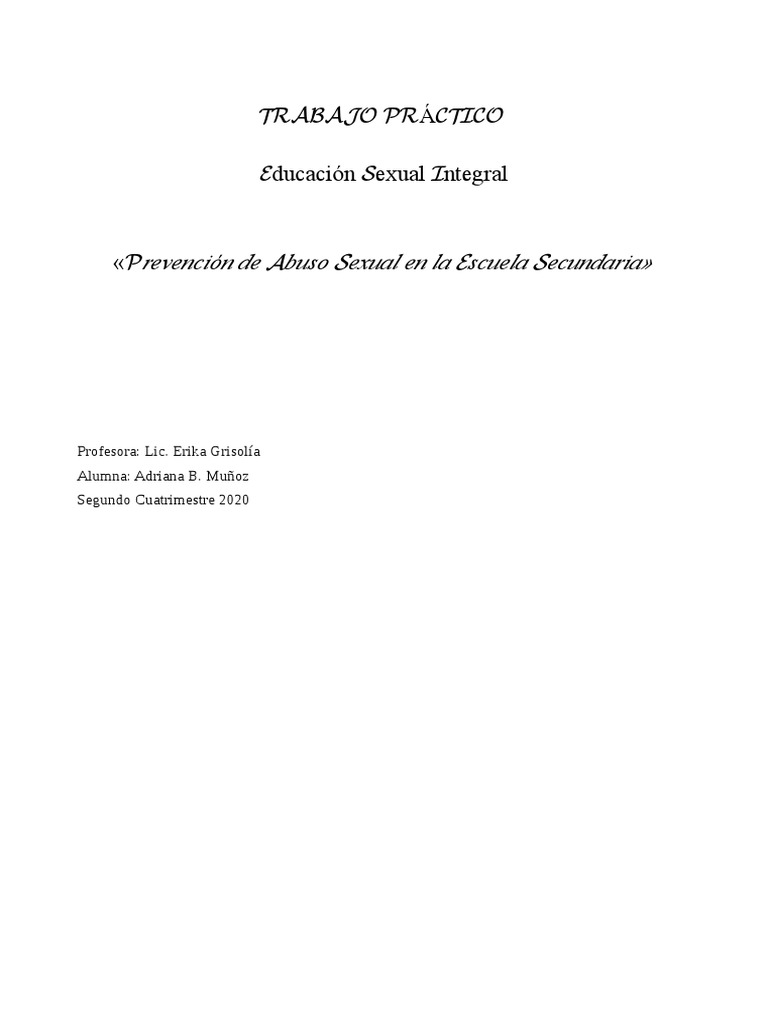 ESI TP Prevencion ASI en Secundario | PDF | Educación sexual | Abuso infantil