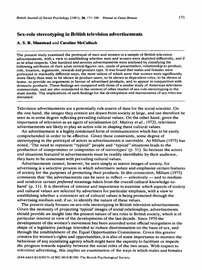 British TV Ad Gender Stereotyping Study | PDF | Gender Role | Stereotypes