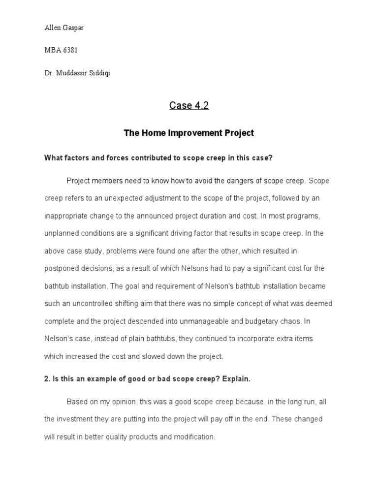 Case 4.2: The Home Improvement Project | PDF