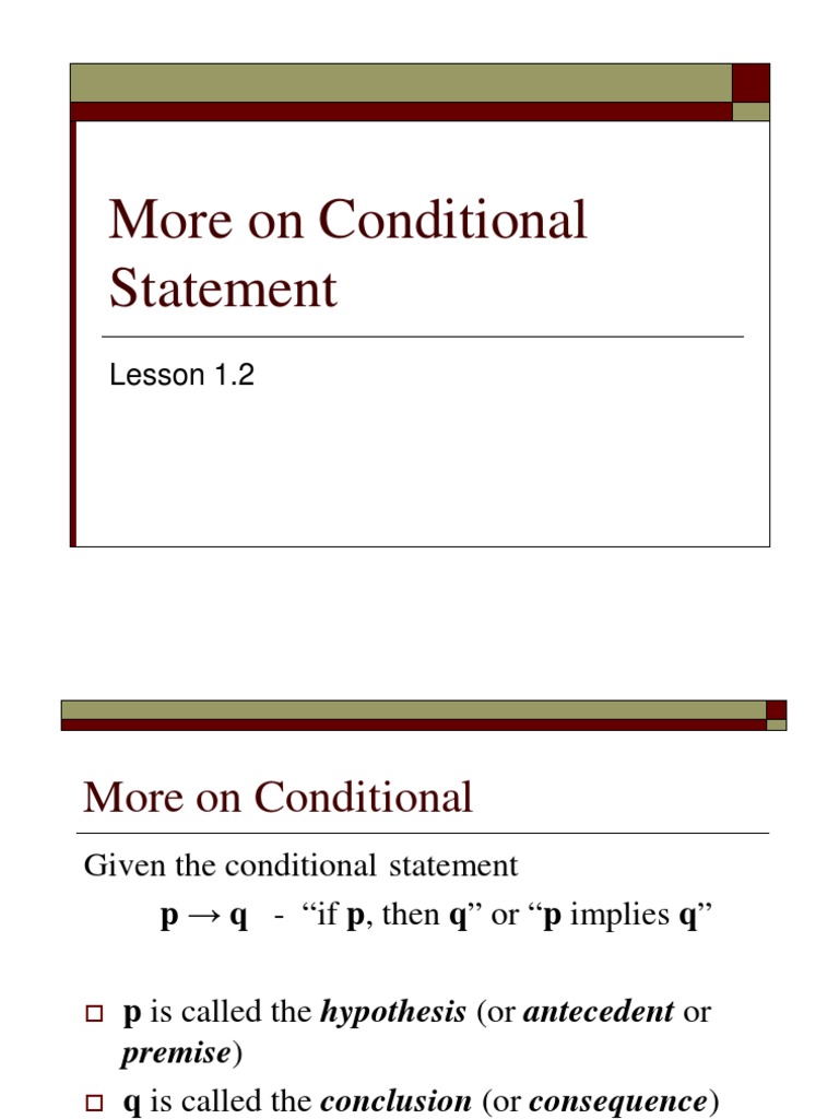 More On Conditional Statement: Lesson 1.2 | PDF | Reasoning | Syntax (Logic)