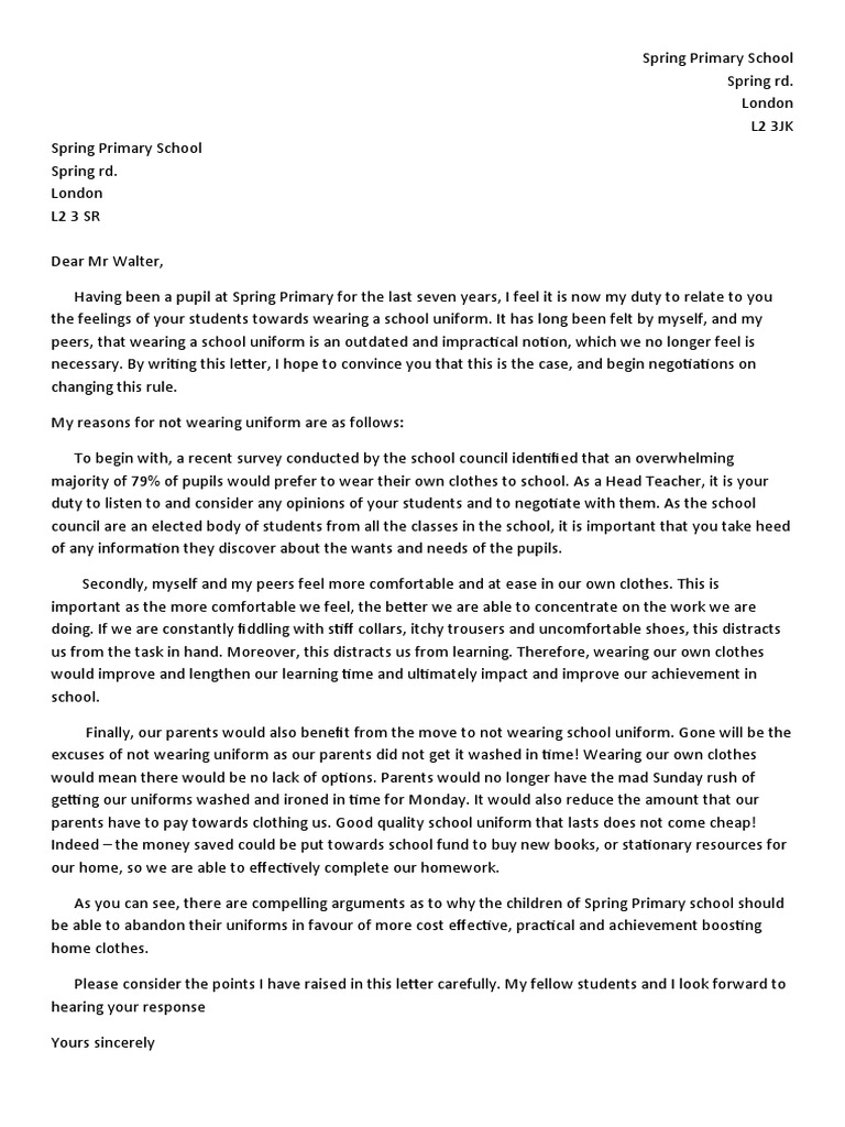 Example-Persuasive Letter | PDF | Human Nature | Clothing