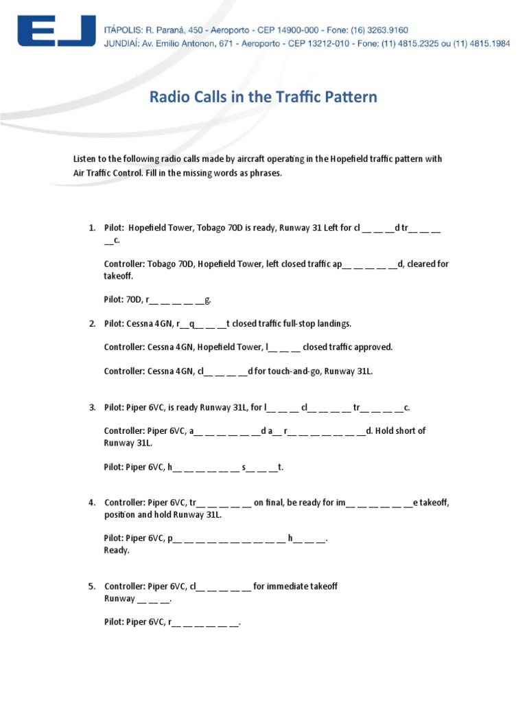 Radio Calls in The Traffic Pattern | PDF | Aviation Safety | Aeronautics