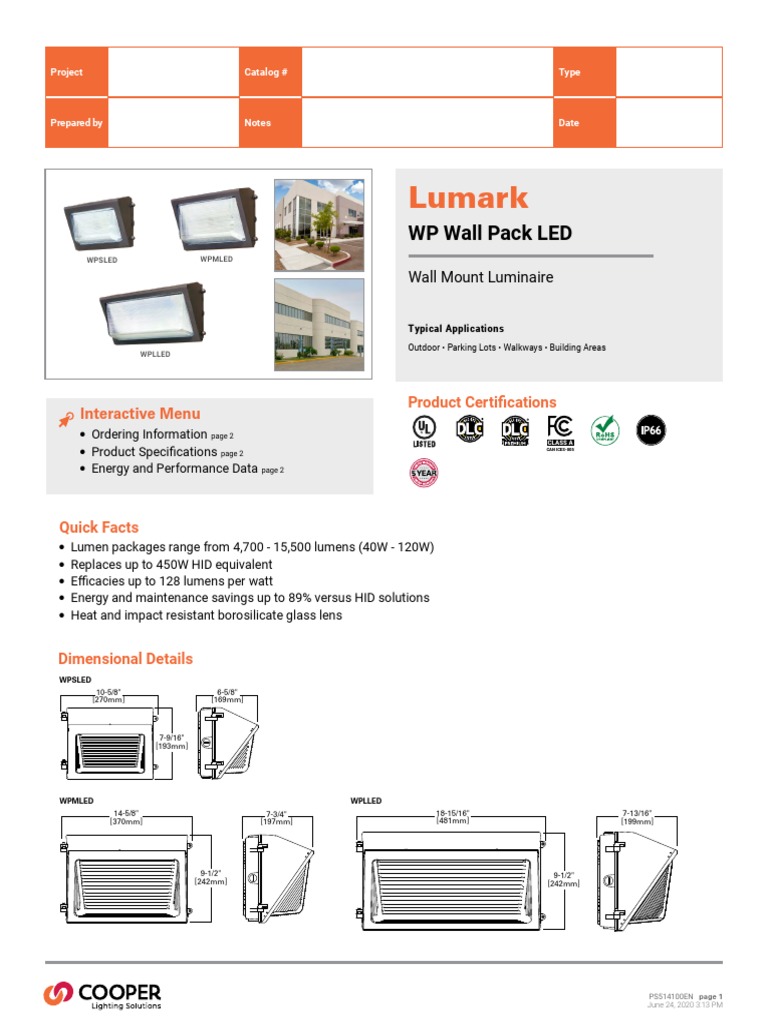 Lumark WP Wall Pack Spec | PDF | Manufactured Goods | Optics