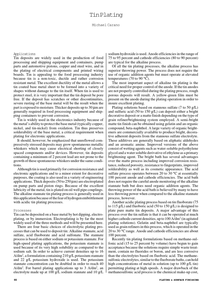 Tin Plating: Michael Carano | PDF | Soldering | Tin