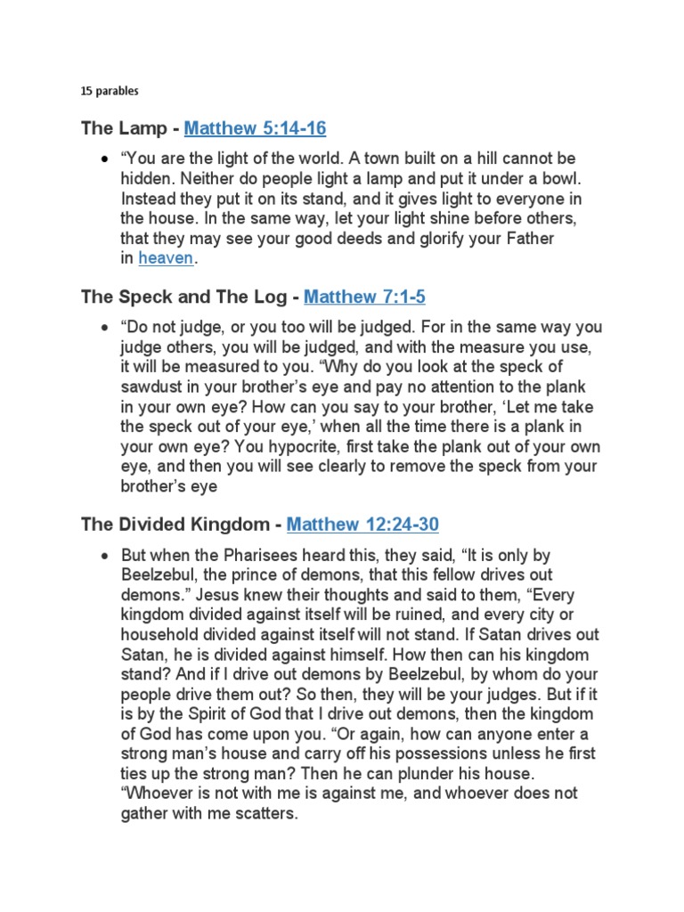 15 Parables | PDF | Parables Of Jesus | Gospel Of Matthew