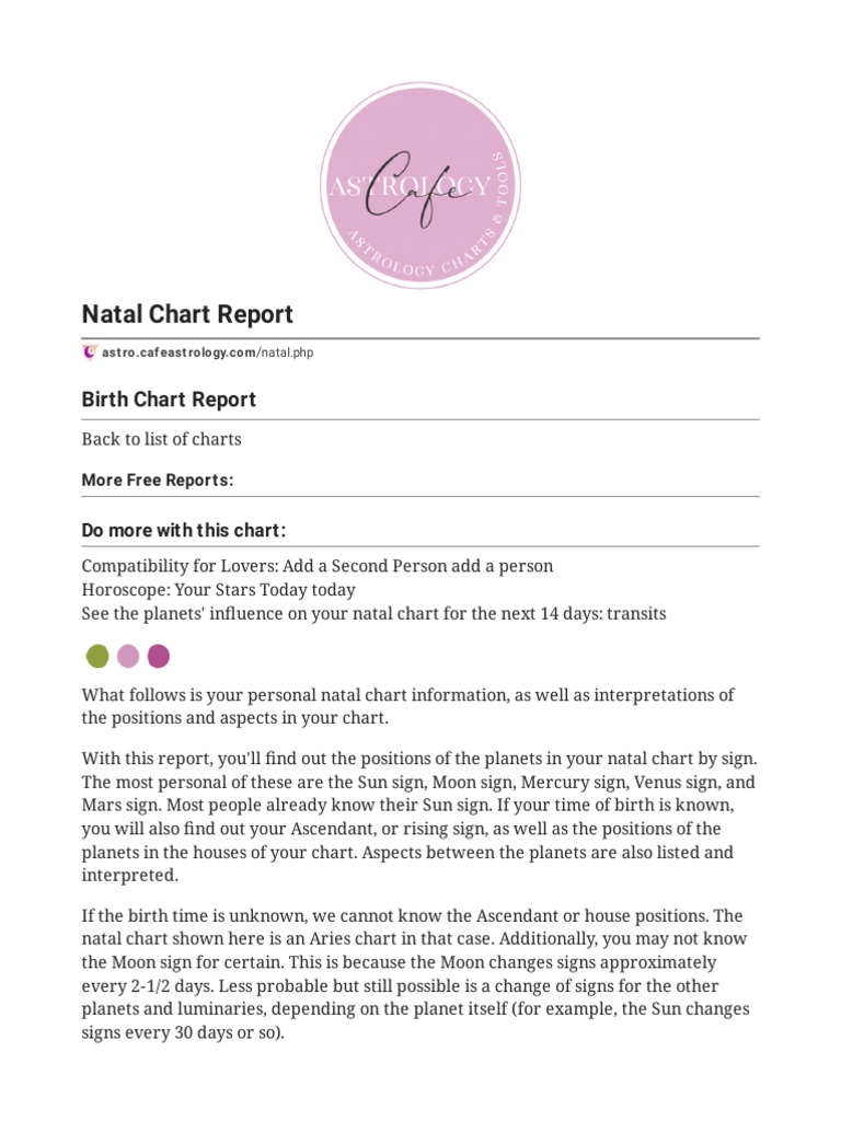 Natal Chart Report | PDF | Horoscope | Planets In Astrology