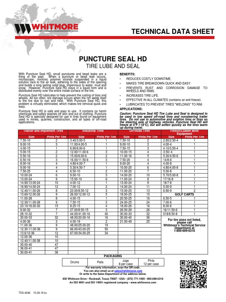 Technical Data Sheet: Tire Lube and Seal | Download Free PDF | Tire | Leak