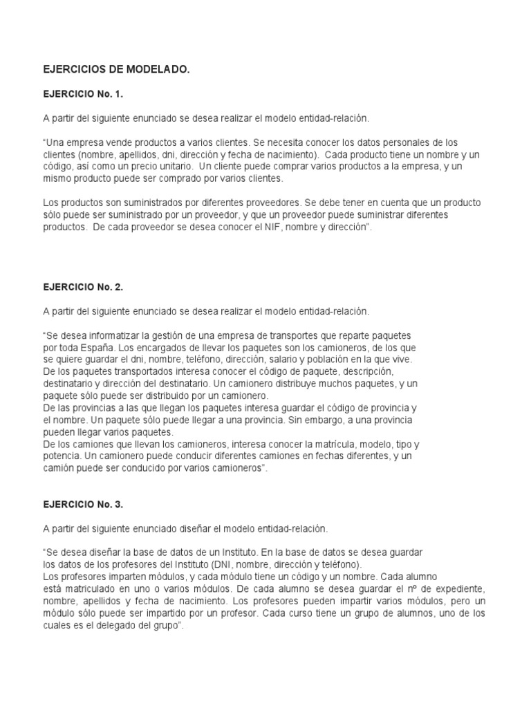 Ejercicios de Modelado | PDF | Base de datos relacional | Bases de datos