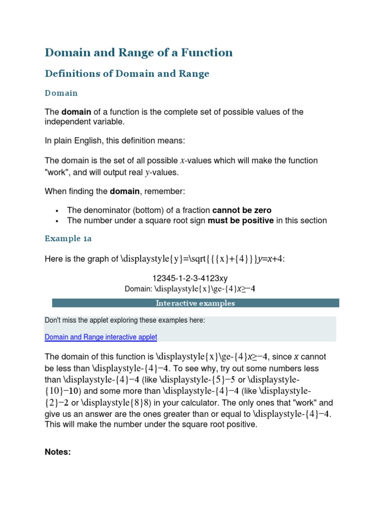 Determining the Domain and Range of Functions Without Graphs | PDF | Function (Mathematics ...