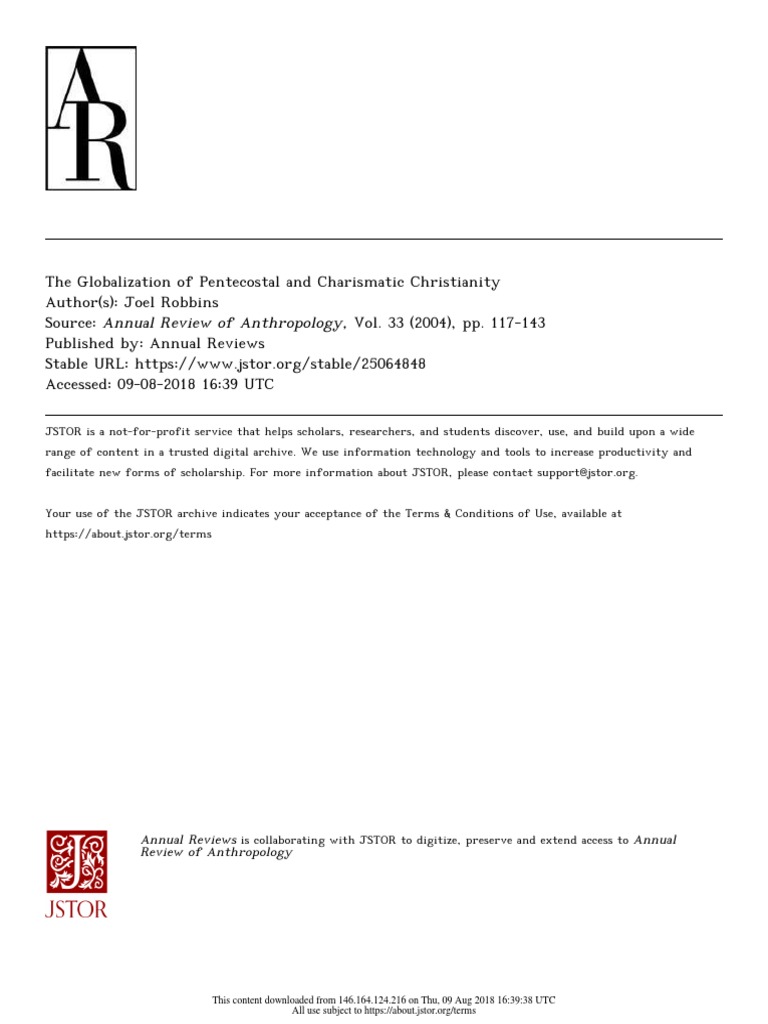 ROBBINS, Joel. The Globalization of Pentecostal and Charismatic Christianity | PDF | Holiness ...