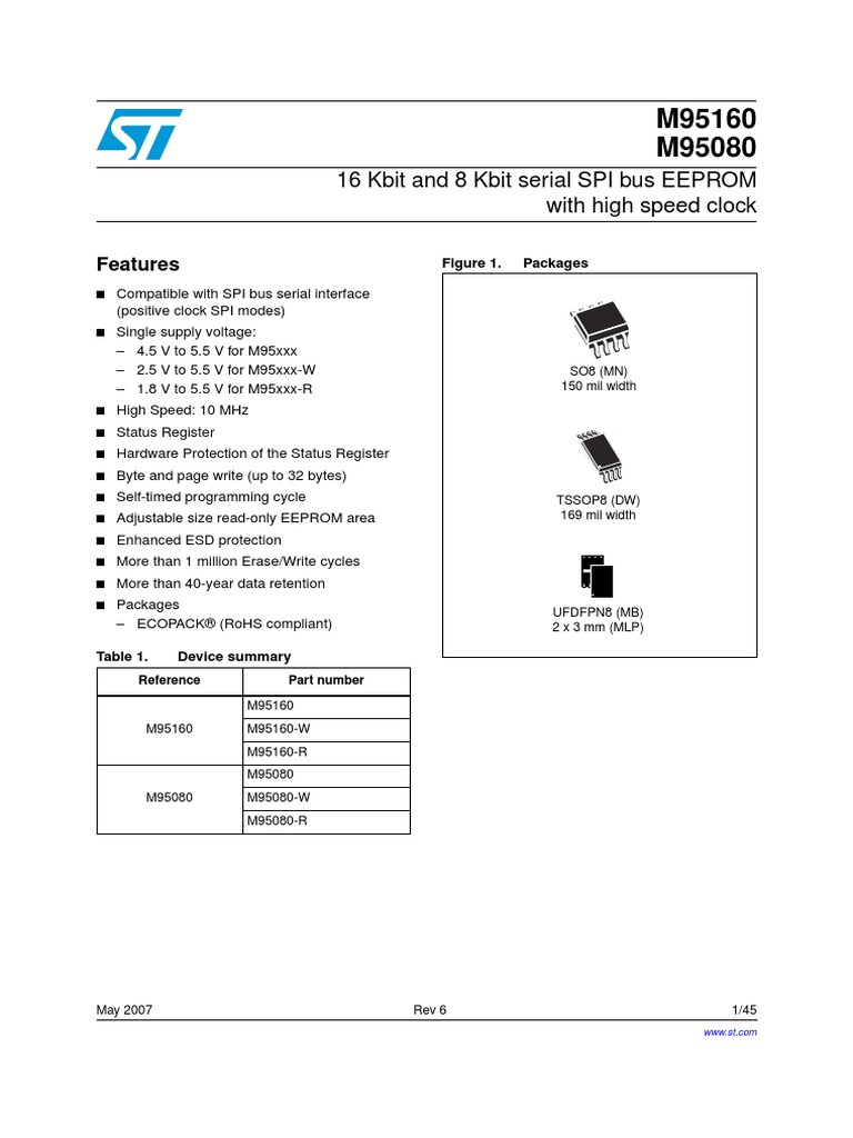 16 Kbit and 8 Kbit Serial SPI Bus EEPROM With High Speed Clock | PDF | Input/Output | Computer ...