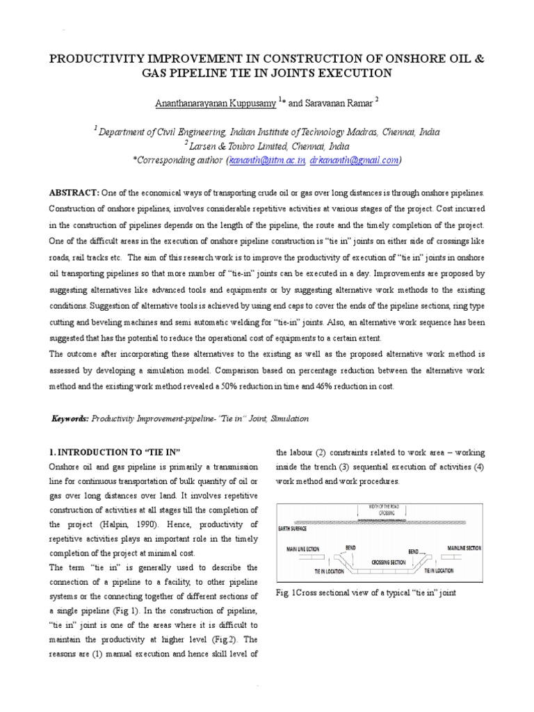 Productivity Improvement in Construction of Onshore Oil & Gas Pipeline ...