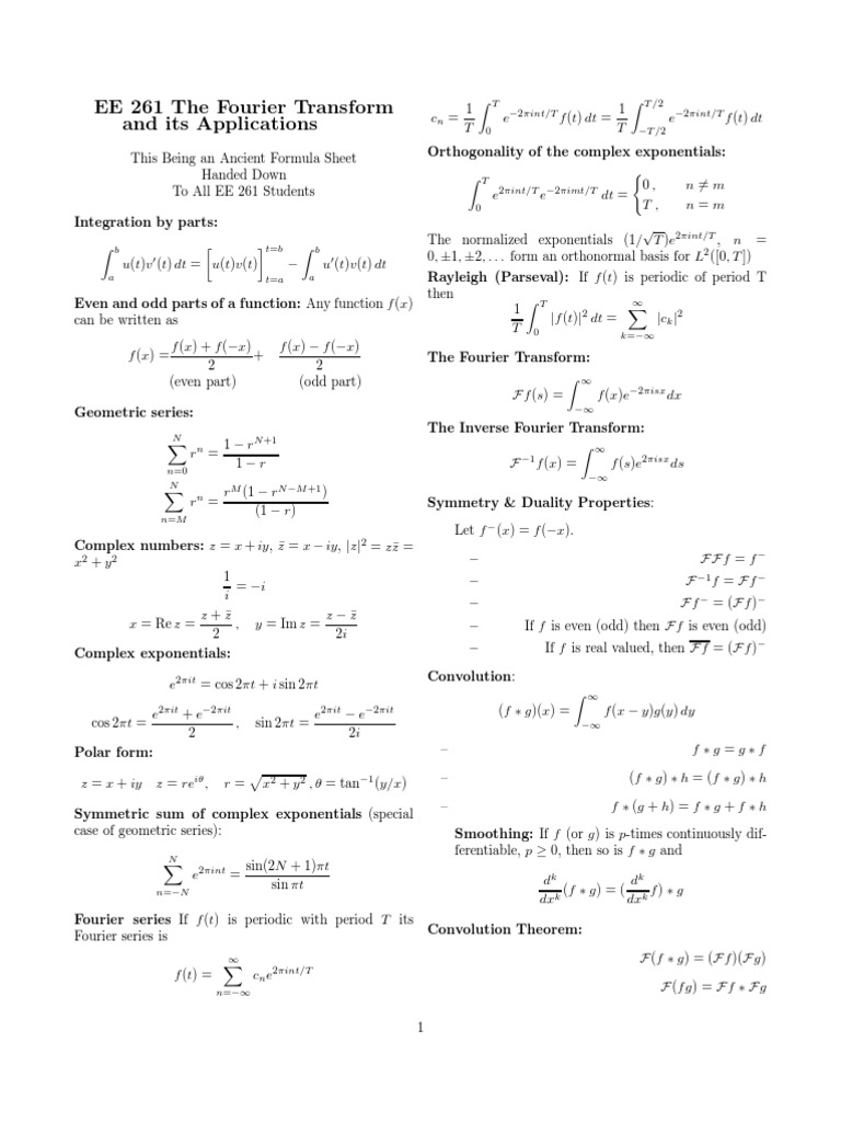 Fourier Transform Cheat Sheet | Discrete Fourier Transform | Fourier Transform